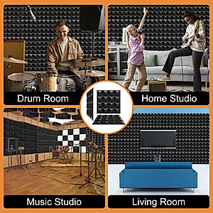 TroyStudio Acoustic Sound Diffuser Panels, 12 X 12 X 1 inches 8 Pcs PVC Plastic Wall Panel, Recording Studio Acoustical Treatments Diffusion Panel, 3D Art Decorative Ceiling Tiles (Pyramid, Black)