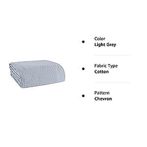 ELVANA HOME BELIZZI 100percent Cotton Bed Blanket, Breathable Thermal Blanket Twin Size, Soft Chevron 60''x90'', Perfect for Layering Any All Season, Light Grey