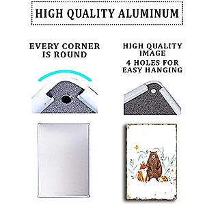 AXCISXK Tin Sign Bear Fox Print Animal Art Watercolour Woodland Illustration Nursery Decor Nursery Wall Art Kids Room Play Room Jungle Animal Vintage Metal Tin Sign Bar Pub Cafe 8x12inch