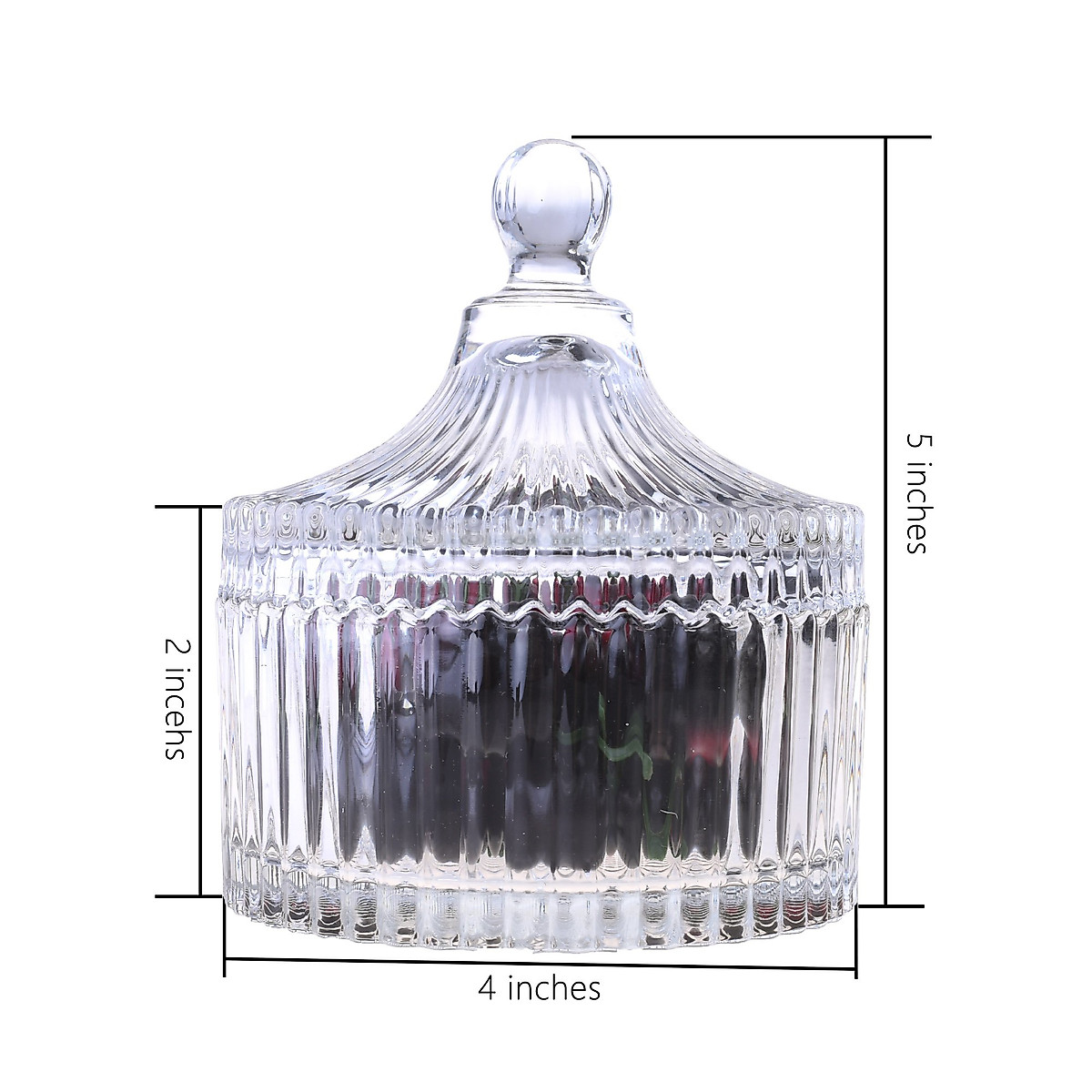 Beautyflier 5” Crystal Castle Candy Dish Stripe Snack Bowl Jar Fruit Container Jewelry Storage Case with Ball Handle Banquet Household Desktop Display Centerpiece