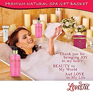 Home Spa Gift Bath and Body Basket for Women, Christmas Birthday Gift, Peony & Geranium Home Spa Kit, Bath Gift Set-Shower Gel-Bubble Bath-Body Lotion-Bath Bombs-Bath Salt-Message Oil-Puff