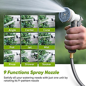 Retractable Garden Hose Reel Wall Mounted, 1/2 Inch x 100 ft + 6.6 ft Semi-Automatic Hose Reel with Brass Connector, 9 Pattern Hose Nozzle, Auto Rewind, Any Length Lock and 180° Swivel Bracket