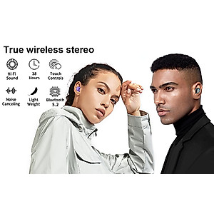 Y50 Bluetooth 5.2 Wireless Earbuds with Wireless Charging Case IPX8 Waterproof Stereo Headphones in Ear Built in Black