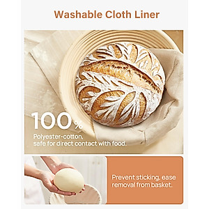 Kootek Banneton Bread Proofing Basket, 9 Inch Round Sourdough Starter Kit, Bread Baking Supplies Tools with Proofing Basket for Bread Making, Dough Whisk, Bread Lame, Banneton Basket Gift Set