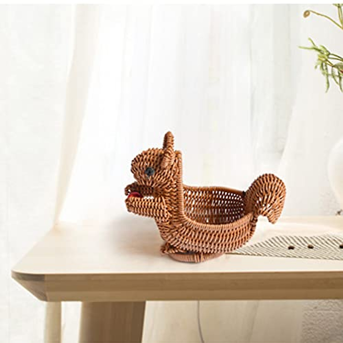 Mokylor Rattan Woven Fruit Basket, Squirrel Shape Woven Wicker Baskets, Creative Weaving Storage Container Vegetable Basket Tray for Laundry, Picnic and Decoration