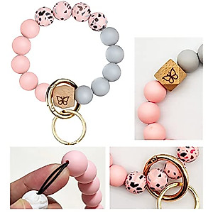 Keychain Bracelet Wristlet with Wallet Card Holder Pocket,Tassel Keychain Bangle Key Ring for Women