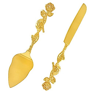 X Hot Popcorn Cake Cutting Set for Wedding Cake Knife and Server Set Cake Cutter Gold Cake Cutting Set for Wedding Birthday Party Kitchen Cutting Serving Desserts