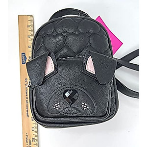 Betsey Johnson Mini Dog Puppy Backpack Black with Heart Jewel Nose Bulldog Great Gift Idea Women's Fashion Bag Tote Handbag Purse