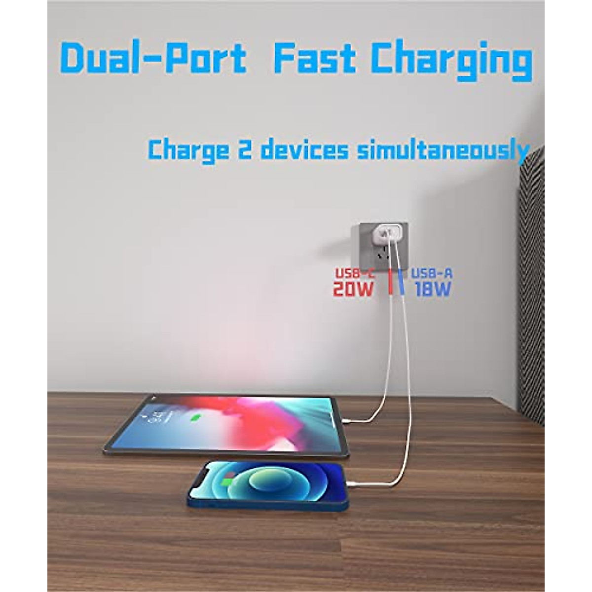 USB C Wall Charger Block - NOKIPATH 20W Dual Port USB Plug PD Power Adapter Charger Cube Type C Fast Charging Blocks Box Brick for iPhone 14 13 12 Pro Max 11 SE XS X 8 Plus, Samsung, AirPods, Phones