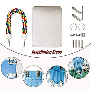 Hamiledyi 7 Inch Bird Mirror with Rope Perch,Parakeet Cage Mirror Parrot Swing Toys for Greys Cockatoo Cockatiel Conure Lovebirds Canaries