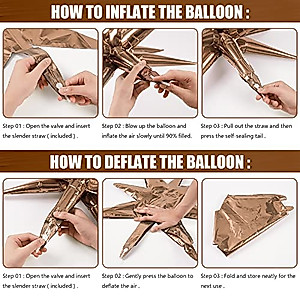 PartyWoo Brown Star Balloons 6 pcs, One-Piece 14-Pointed Starburst Balloons, 27 & 22 Inch Star Explosion Balloons with Ribbon, Star Foil Balloons, Large Star Balloons for Party