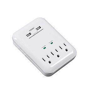 Monoprice 3 Outlet Power Surge Protector Wall Tap with 2 Built in 3.4A USB Charging Ports - White | ETL Rated 950 Joules with Grounded and Protected Light Indicator
