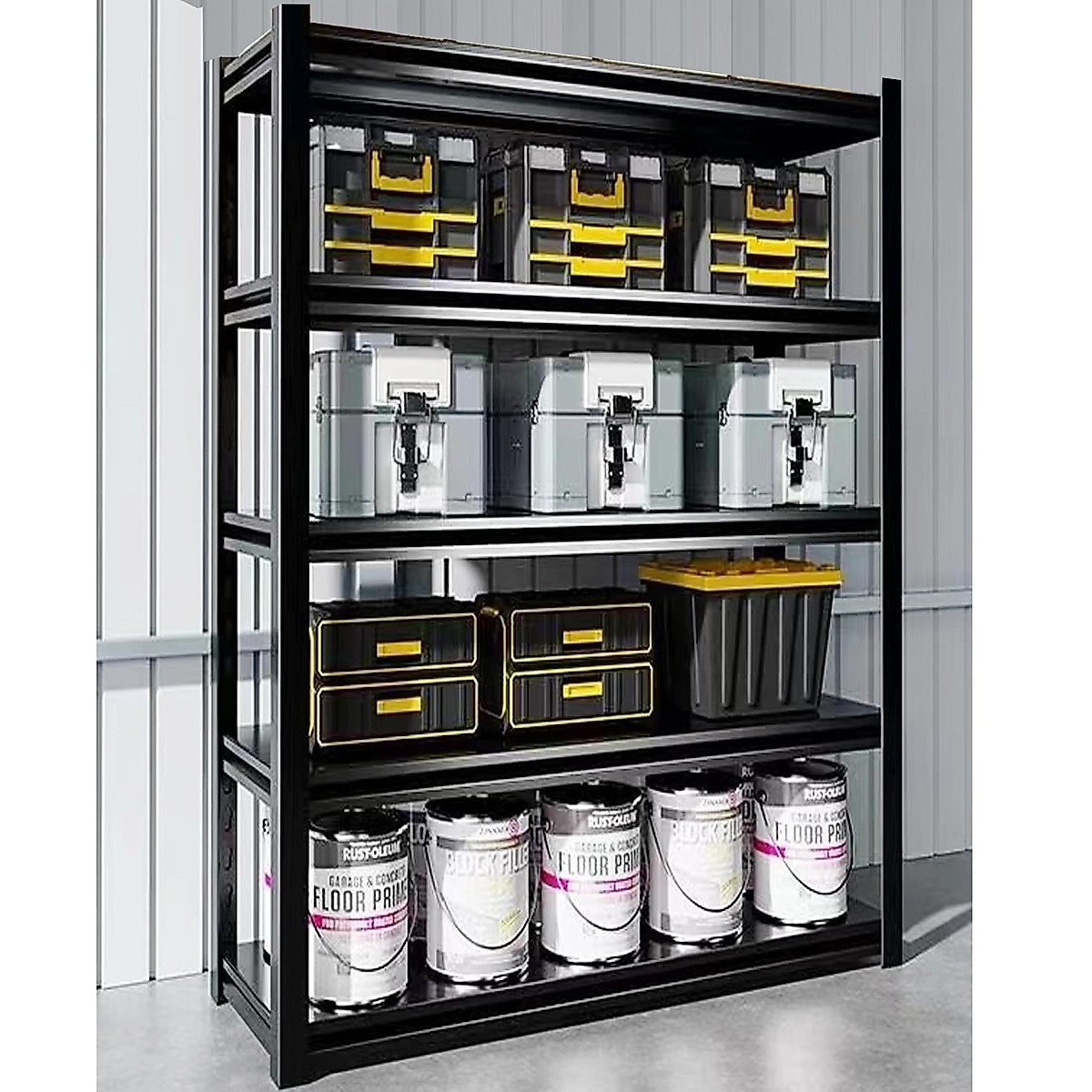 Boncun 5 Tier Utility Shelves Metal Storage Shelves Garage Shelving Unit Adjustable Garage Storage Shelves Storage Racks Heavy Duty Shed Shelving (Black, 5 Tier)