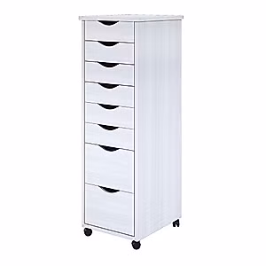 Adeptus Original Roll Cart, Solid Wood, 6+2 Drawer Narrow Drawers Roll Carts, White