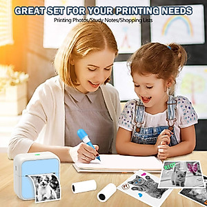 HUIJUTCHEN Mini Pocket Printer for iPhone/Android, Portable Mini Thermal Printer with 10 Rolls Non-Sticky Thermal Papers, Blue-Tooth Thermal Mini Printer for Journal Memo Notes Photo Study, Blue