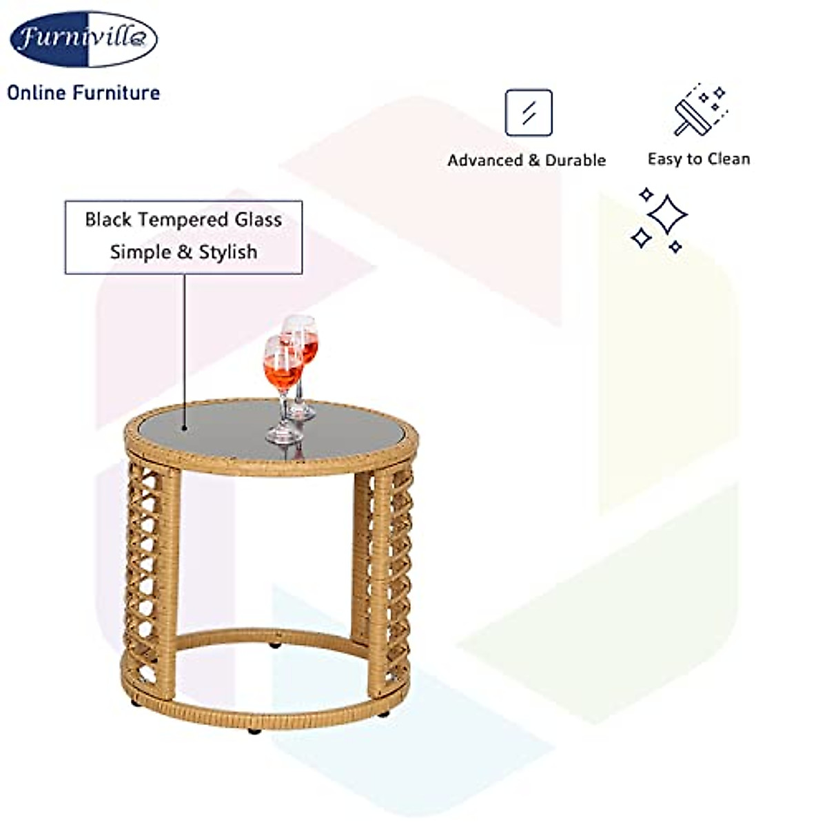 Furnivilla Patio Porch Furniture Sets 3 Pieces PE Rattan Wicker Chairs with Tempered Glass Table for Backyard Garden Porch (Beige/Black)