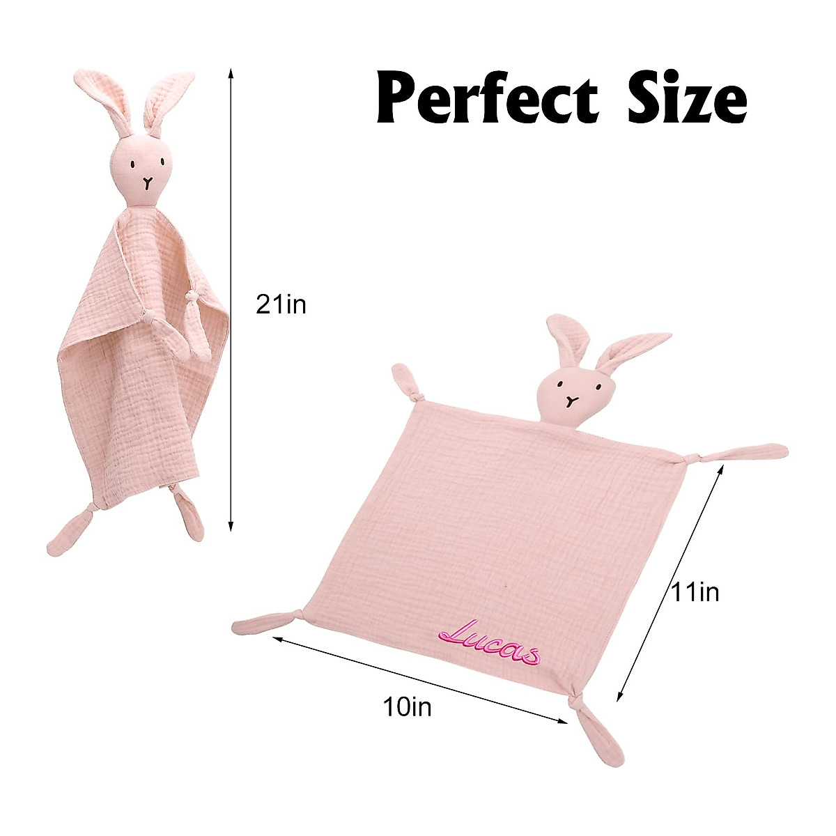 SWIMFUN Personalized Muslin Lovey Blanket, Embroidered Baby Security Blanket Bunny Comforter, Soft Sleeping Toy, Personalized Baby Gift, Custom Name