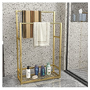 -Shelf Towel Holder Standing for Bathroom,Metal Towel Stand with Shelf,Outdoor Pool Towel Drying Rack,Heavy Duty Bath Accessories Bathroom Balcony Shelves/Gold/70 * 23 * 100Cm