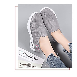 Fenlogft Women's Lightweight Slip-On Walking Shoes - Breathable Athletic Tennis Sneakers with Soft Knitted Fabric for Casual Gym Running Activities of All Ages (S-1 Grey, Numeric_8)