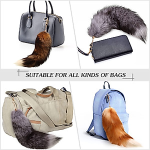 Sureio 3 Pcs Halloween Huge Fluffy Fur Fox Tail for Cosplay Wolf Tail Keychain Costume for Women Cos Party (Gray,Yellow,Mixed Colors)