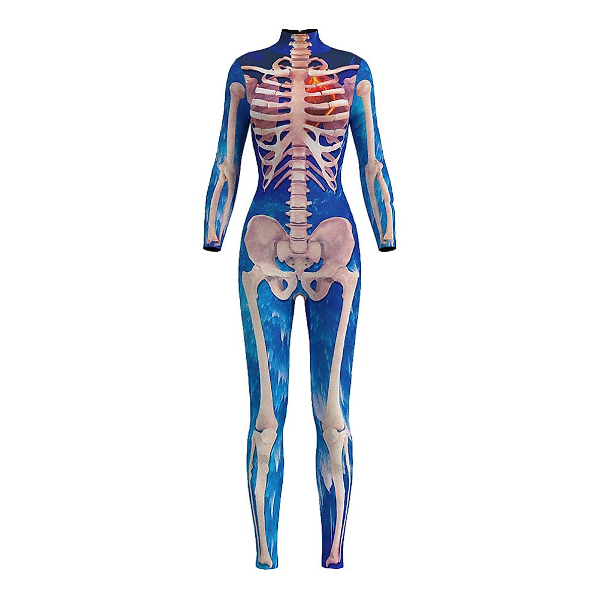 Honeystore Women's Halloween Skeleton Catsuit Costume 3D Stretch Skinny Bodysuit bds-97004 M