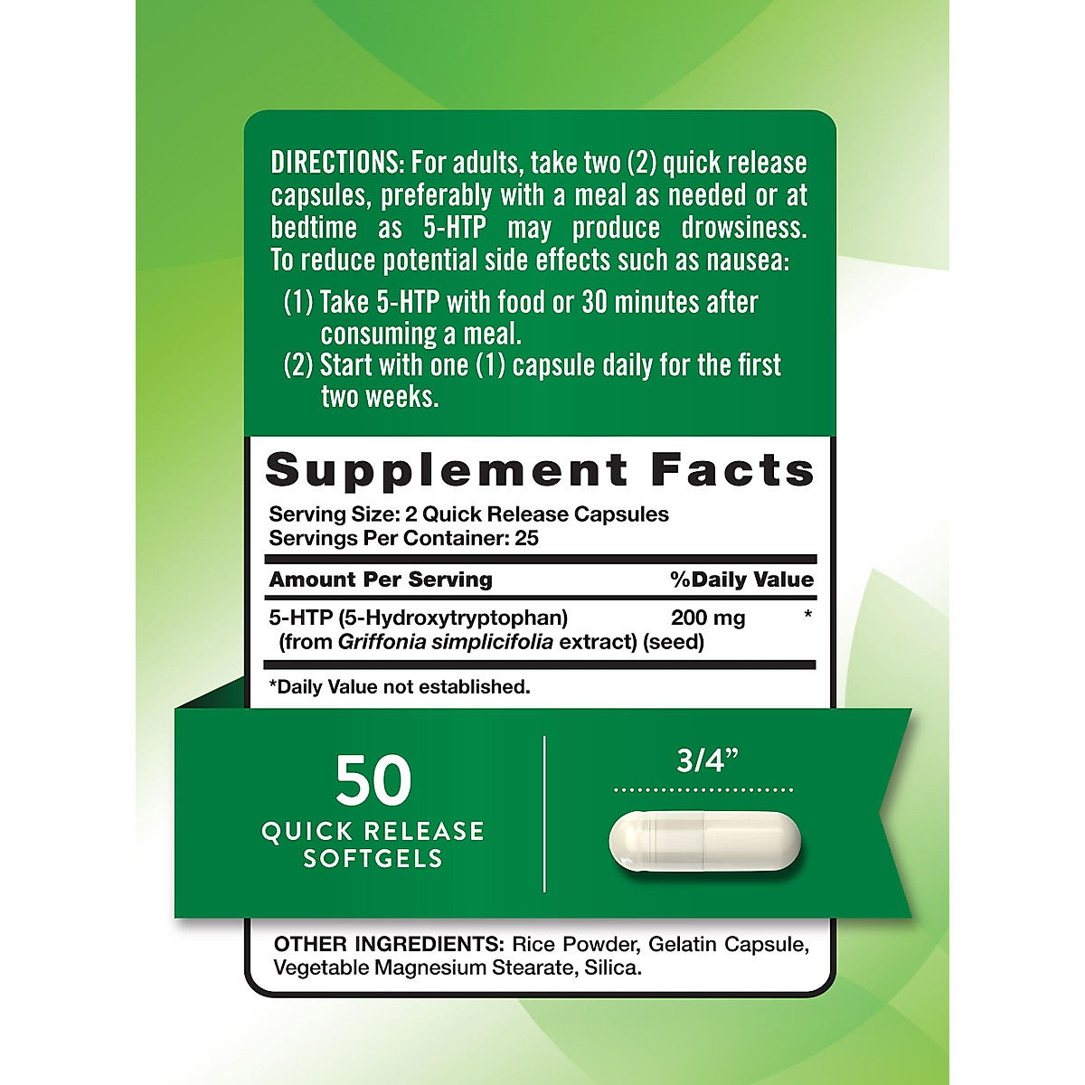 Nature's Truth 5HTP 200mg Capsules | 50 Count | 5 Hydroxytryptophan | Non-GMO & Gluten Free Supplement