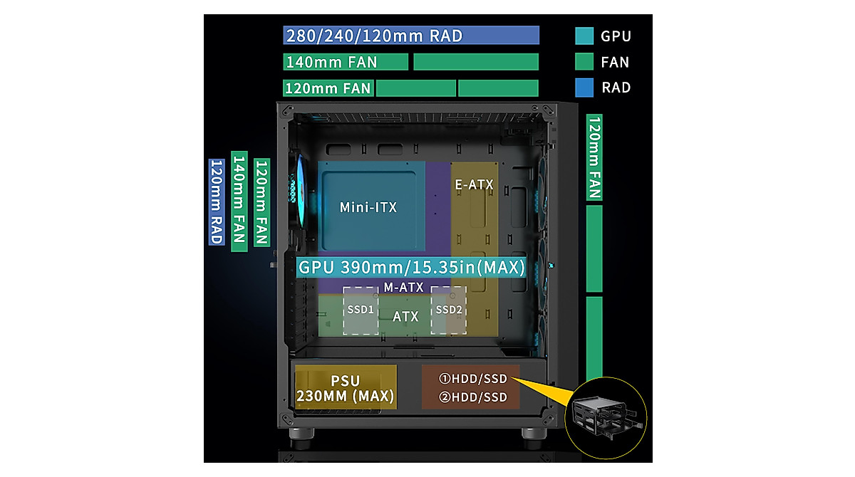 MUSETEX G08 ATX PC Case with 4 ARGB Fans