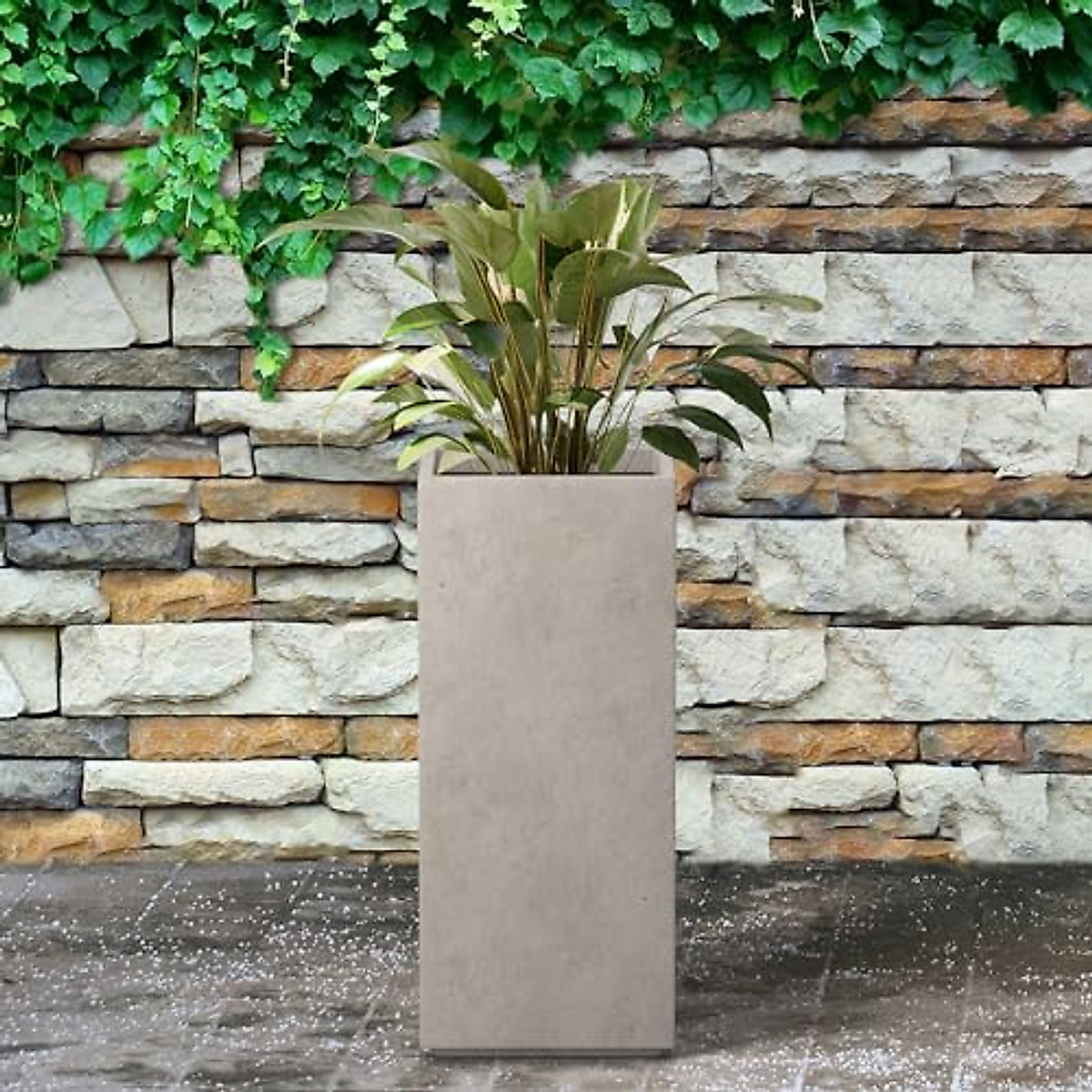Kante 20.3" H Tall Rectangular Concrete Planter, Modern Square Diameter Plant Pot with Drainage Hole and Rubber Plug for Indoor Outdoor Home Patio Garden, Weatheted Concrete