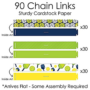 Big Dot of Happiness Let’s Rally - Pickleball - 90 Chain Links and 30 Paper Tassels Decoration Kit - Birthday or Retirement Party Paper Chains Garland - 21 feet