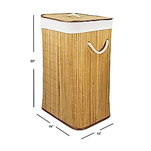 Home Basics Foldable Bamboo Laundry Basket Hamper (Rectangle, Natural)