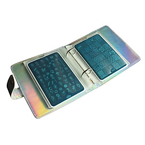 20 Slots Silver Laser Nail Art Stamp Plate Holder Stamping Plates Storage Bag Cases Rainbow Practical Empty Rectangle Plates Big Size 14.5×9.5cm Organizers