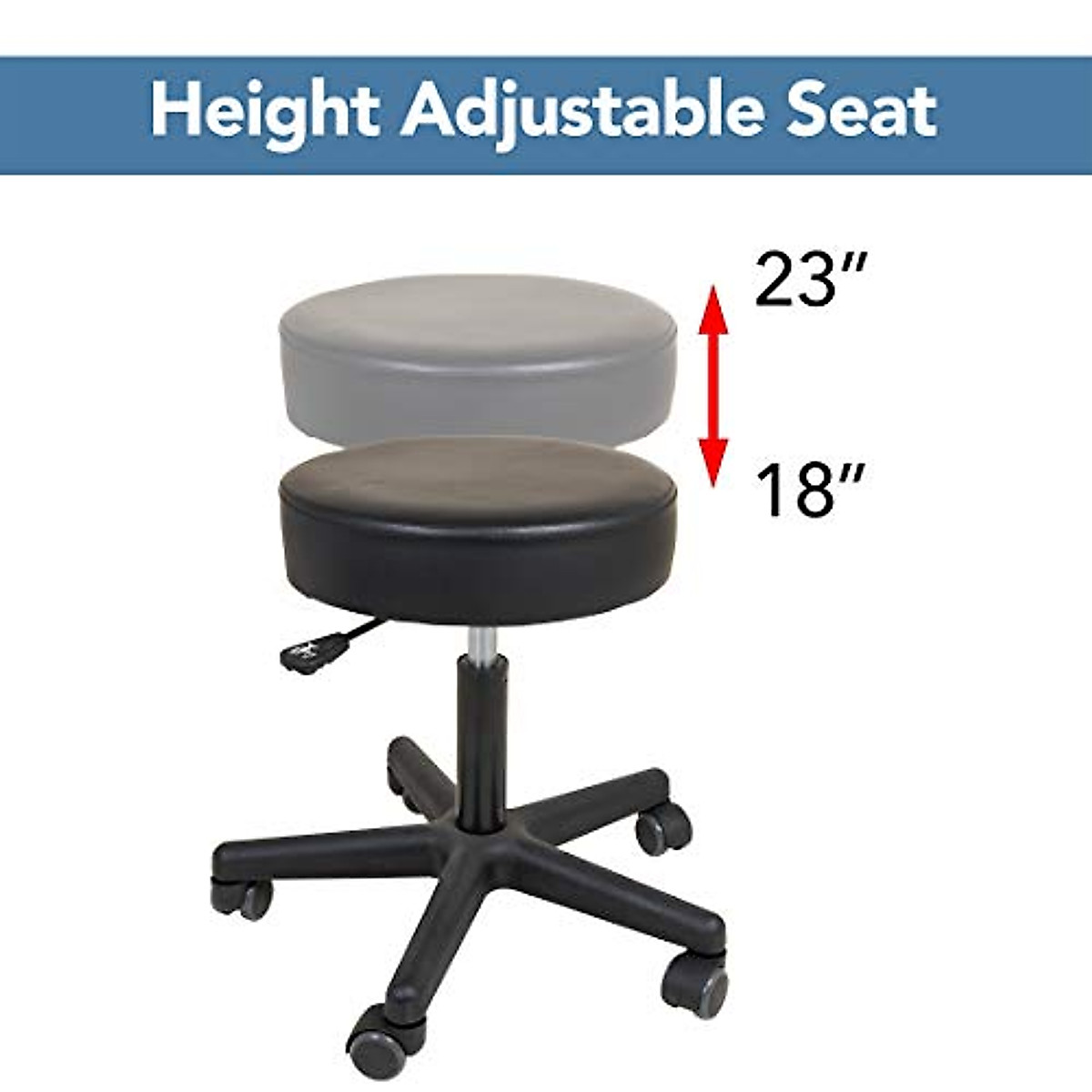 Roscoe Medical Rolling Stool - Stool with Wheels - Round Adjustable Work Stool, for Work, Office, Desk, Salon, Drafting, Spa