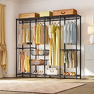 VIPEK V40 Pro Portable Closet Wardrobe Heavy Duty Clothing Rack with 2 Sliding Storage Baskets & 10 Pants Hangers, Freestanding Clothes Rack Large Closet Rack for Bedroom, Max Load 1000lbs, Black