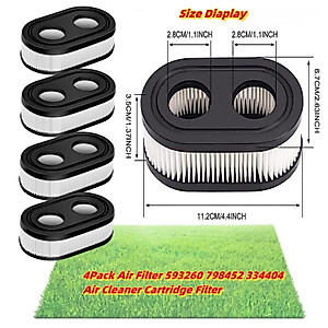 QMTCYXGS 593260 798452 Air Cleaner Cartridge Filter for 550ex 675exi 725exi Series, Troy-bilt TB110 TB200 TB230, 4247 09P00 09P702 5432 5432k 550E 500EX 625 Lawn Mower (4-PK)