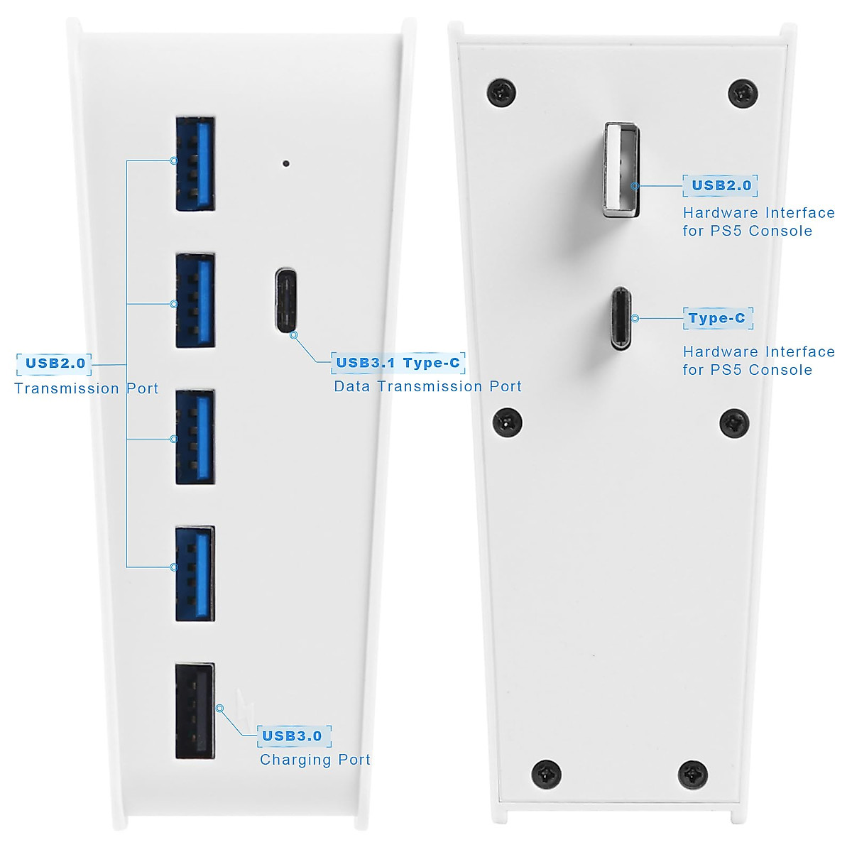 6 Port USB Hub for PS5, USB High-Speed Expansion Hub Charger Splitter Compatible with PlayStation 5 (Original Model), Extender Adapter 4 USB + 1 USB Charging Port + 1 Type C Port