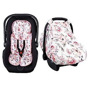 Baby Carseat Head & Body Support, Carseat Cover Girls, Infant Headrest Cushion, Newborn Car Seat Canopy, Pink Floral