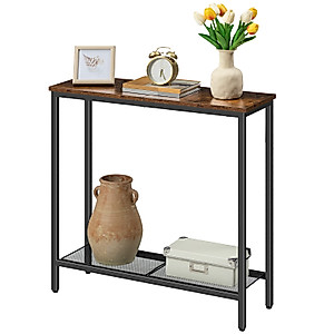 HOOBRO 29.5" Narrow Console Table, Small Entryway Table with Shelf, 2 Tier Thin Sofa Table, Side Table, Display Table, for Hallway, Living Room, Bedroom, Rustic Brown and Black BF74XG01