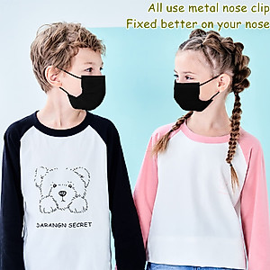 mystcare Kids Disposable Face Mask 50 Pack Ages 5-12 Filter 3-Layer Safety Face Masks for Kids Daily Use.All Metal Nose Clips(Black)