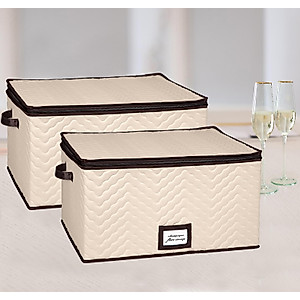 Hold N Storage Set of 2 Wine Glass Storage with dividers - Each Holds 12 standard size wine glasses up to 10" H - Stemware Storage Case, Durable Quilted Glasses Storage Organizer With Carry Handles