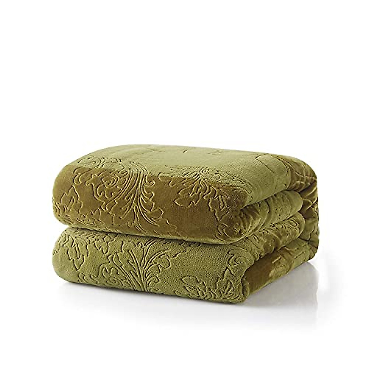 Tache Green Sherpa Throw Blanket - Earth Day - Embossed Plush Cozy Comfy Cuddly Fluffy Light Olive Lime Green Luxury Durable Super Soft Warm Decorative Flannel for Couch and Sofa - 50X60 Inch