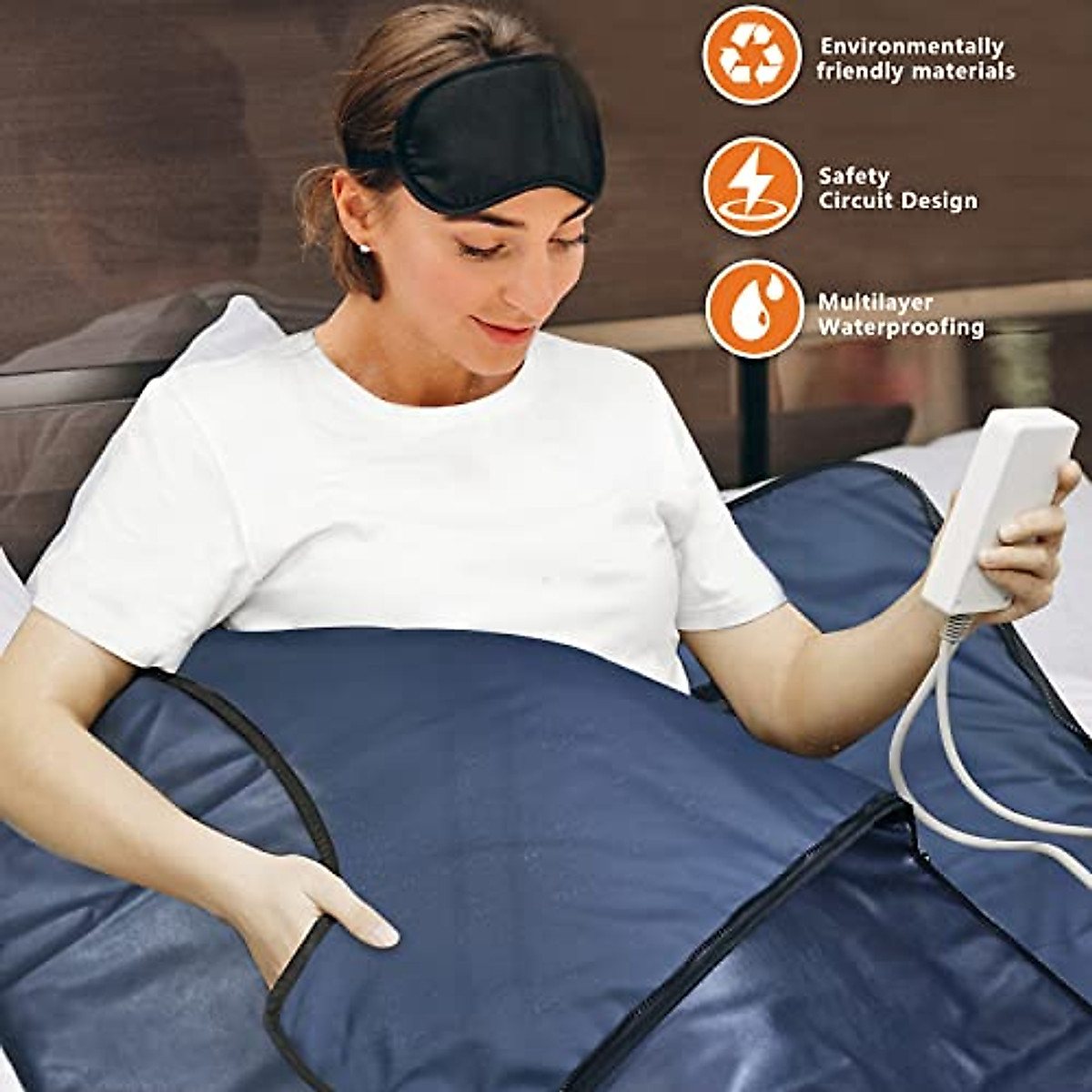 UTK Infrared Sauna Blanket, Portable Sauna Blanket for Home, Full Body & Mind Relax and Detoxify, Pain Relief, Sweat Fast, Updated Natrural Jade Stones & 850nm Bio-Photon, Deep Sleep, Blue(71''x71'')