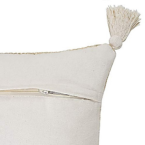 LR Home Natural Jute Tassels Throw Pillow, 1 Count (Pack of 1), Tan