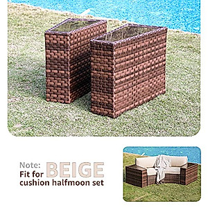 SUNSITT Rattan PE Resin Wicker Patio Side Table 2-Pack Sofa Wedge End Table with Tempered Glass Top, Brown