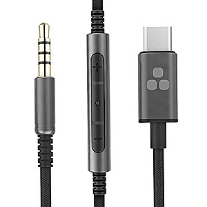 Thore Replacement Headpone Cable with USB C Connector (3.5mm) Audio Aux Cord with Mic (Male 3.5mm Auxiliary) Microphone/Volume Remote (Compatible with Beats/Sony/Sennheiser and Audio Technica) Black