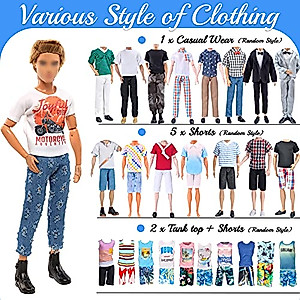 28 Pcs Doll Clothes and Accessories for Ken Doll, 11.5 Inch Doll Outfit Including 1 Casual Set 1 Shirt 1 T-Shirt 2 Vest 5 Cotta 7 Shorts 1 Glasses 5 Coat Hanger 2 Shoes for Girls Birthday Gifts