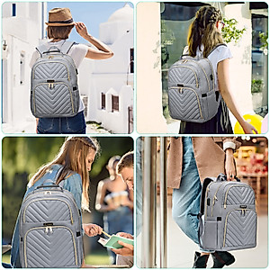 Laptop Backpack for Women Men, Large School Backpack for Teens Boys Girls, 17.3 Inch Quilted Laptop Bag Bookbag College Bag with USB Charging Port, Work Travel Casual Daypacks, Grey(over 3 years old)