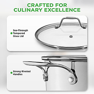 NutriChef 15-Quart Large Stainless Steel Stock Pot with Tempered Glass Lid - Induction Compatible Stockpot, Ideal for Stews & Soups, Dishwasher Safe