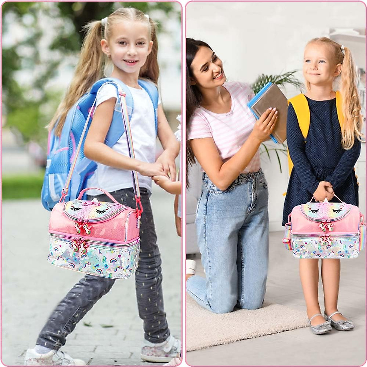 RHCPFOVR Kids Lunch Bag - Double - Decker Cooler Insulated Lunch Box for Boys Girls,Washable Lunch Bag with Strap and Reusable Toddler Lunchbox for School and Daycare