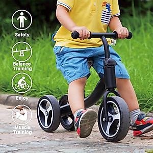 CHESTNUTER Baby Balance Bike, Toy Gift for 1 2 3 Year Old, Sturdy Toddler Balance Bicycle, Best Birthday Gift for 12-36 Months Boy Girl, Indoor Outdoor Kids Riding Toys with 3 Wheels(Black)