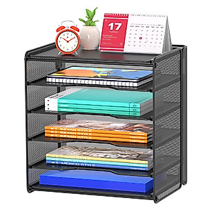 Samstar Letter Tray Paper Organizer, Mesh Desk File Organizer with 5 Tier Shelves and Sorter, Black